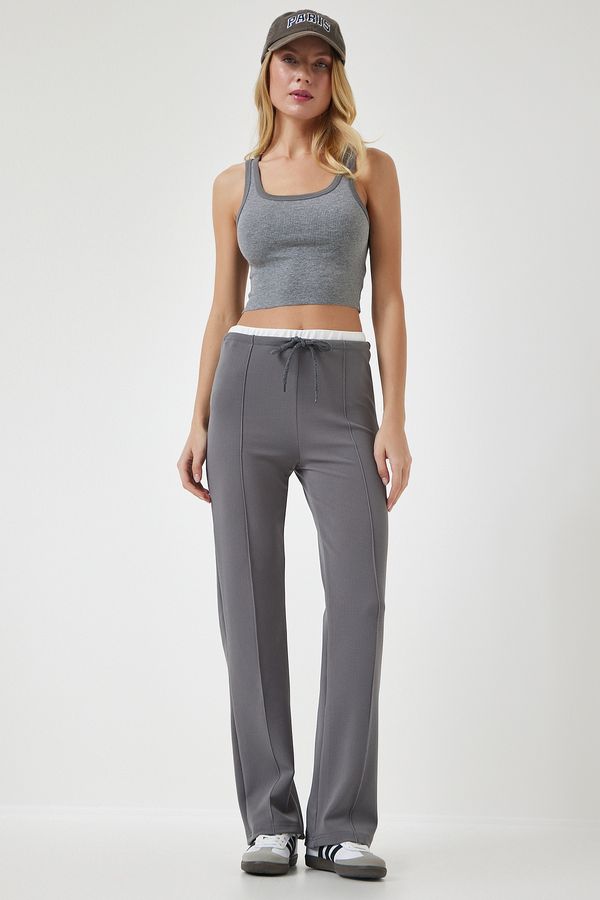 HAPPINESS İSTANBUL WOMEN'S SMOKED TIE DETAIL KNITTED TROUSERS