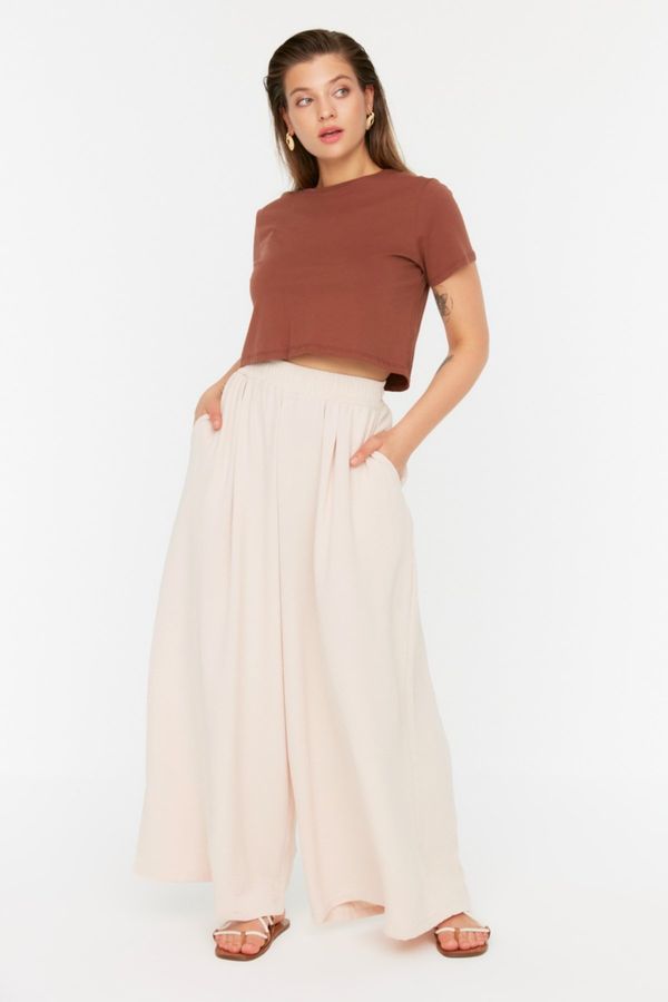 TRENDYOL CURVE BEIGE WIDE LEG WOVEN TROUSERS