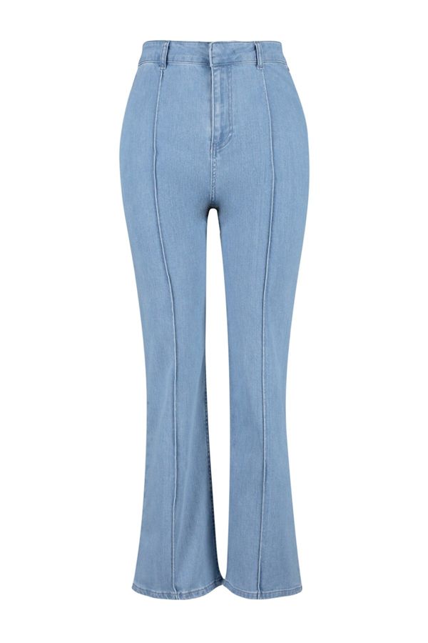 TRENDYOL CURVE BLUE HIGH WAIST RIBBED WIDE-CUT JEANS