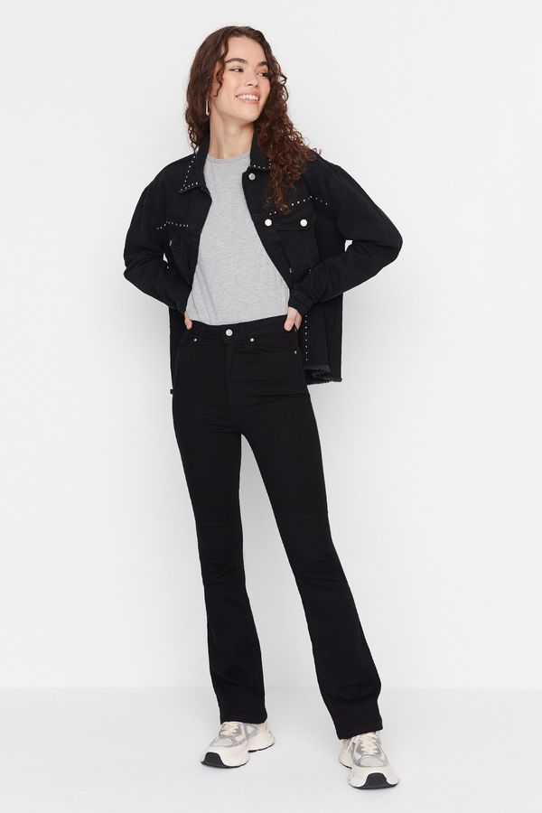 TRENDYOL BLACK HIGH WAIST FLARE JEANS IN BLACK THAT WON'T FADE