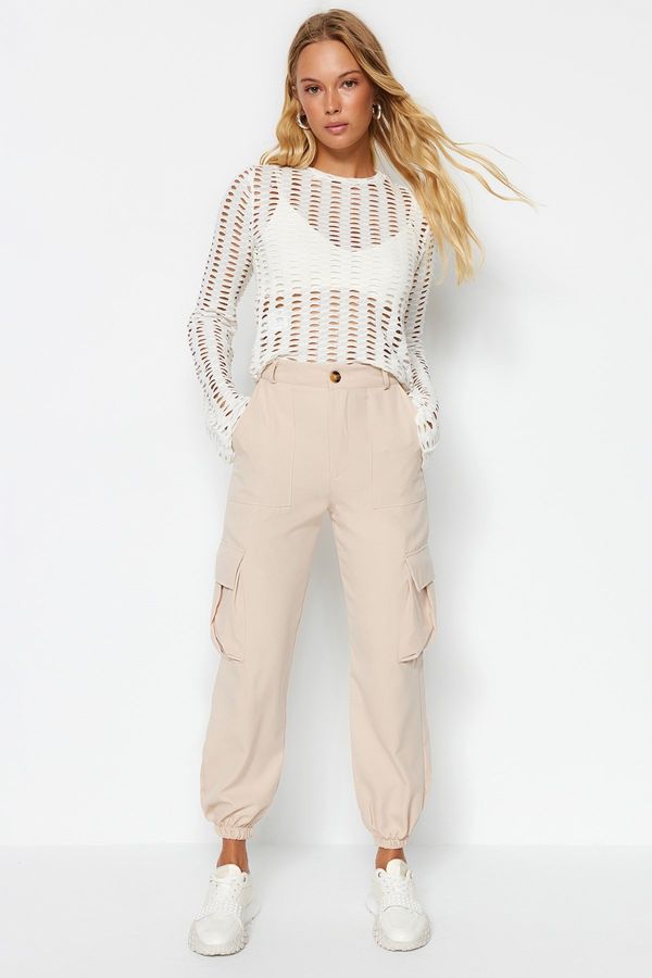 TRENDYOL BEIGE CARGO WOVEN TROUSERS WITH POCKET