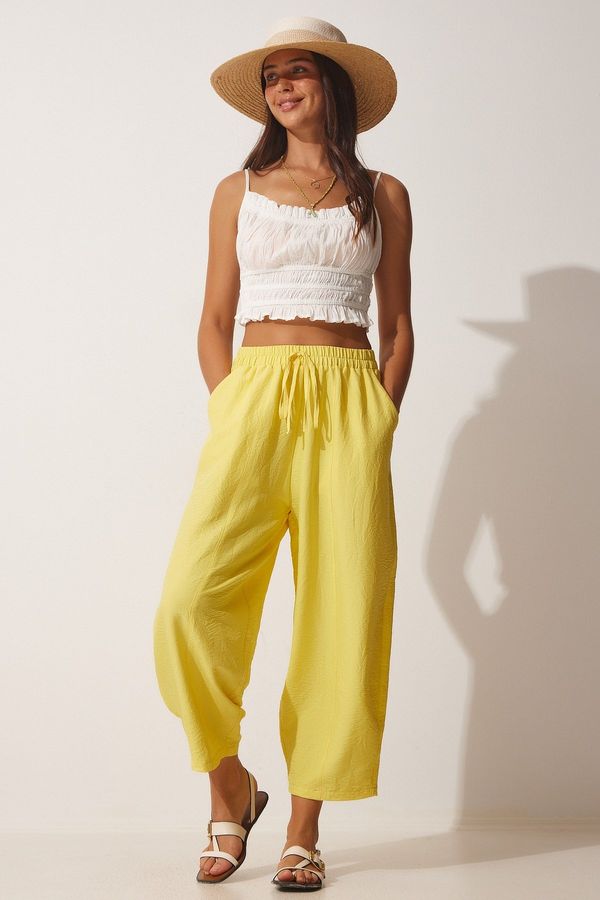 HAPPINESS İSTANBUL WOMEN'S YELLOW POCKET SWEATER BAGGY PANTS
