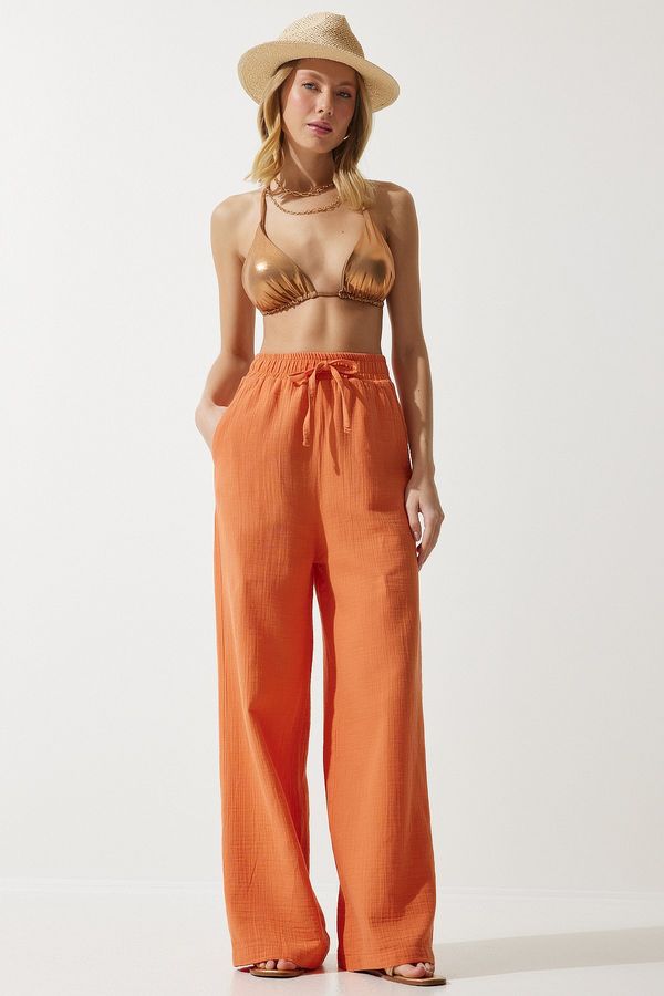 HAPPINESS İSTANBUL WOMEN'S ORANGE MUSLIN PALAZZO TROUSERS