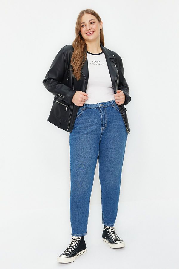 TRENDYOL CURVE DARK BLUE HIGH WAIST MOM JEANS