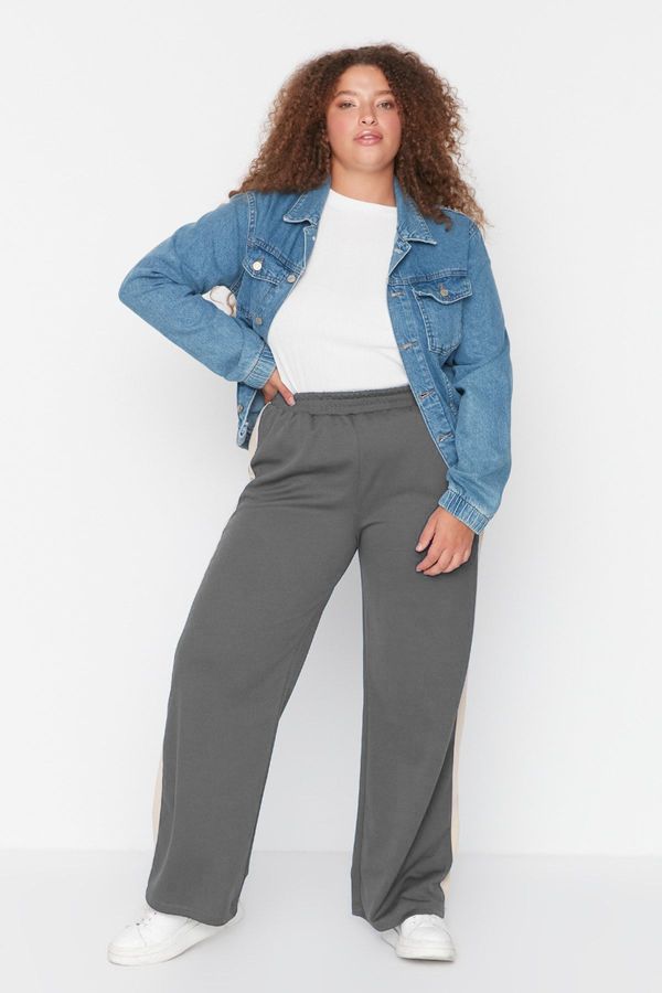 TRENDYOL CURVE GREY HIGH WAIST WIDE LEG PLUS SIZE KNITTED TROUSERS