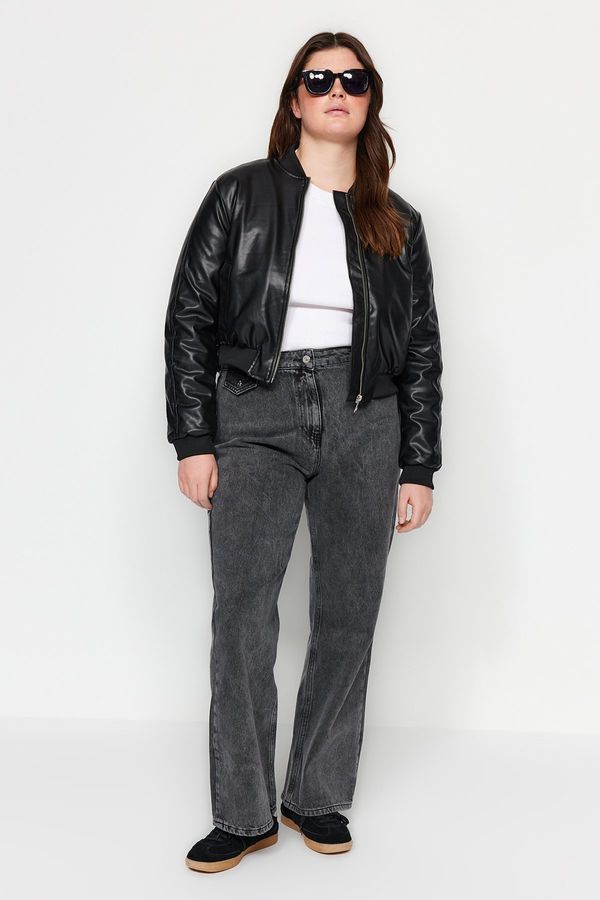 TRENDYOL CURVE ANTHRACITE POCKET COVER DETAILED WIDE CUT JEANS