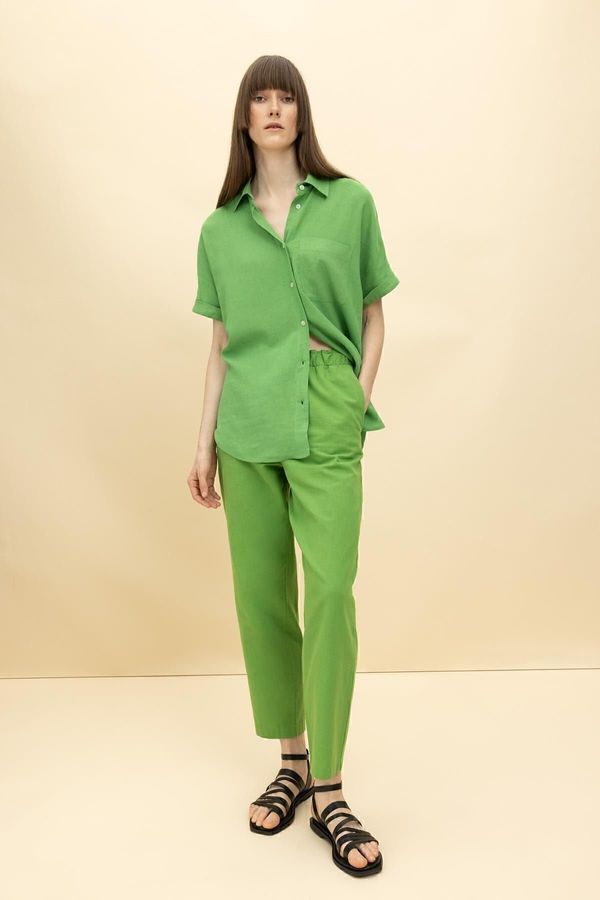 DEFACTO JOGGER POCKET HIGH WAIST SHORT LEG LINEN BLEND TROUSERS Z2582AZ23SM