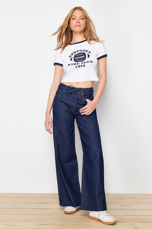 TRENDYOL DARK BLUE MORE SUSTAINABLE HIGH WAIST WIDE LEG JEANS WITH WAIST DETAIL