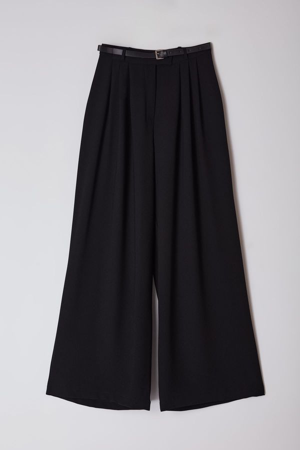 TRENDYOL BLACK BELTED PLEATED WIDE LEG/EXTRA WIDE LEG WOVEN TROUSERS