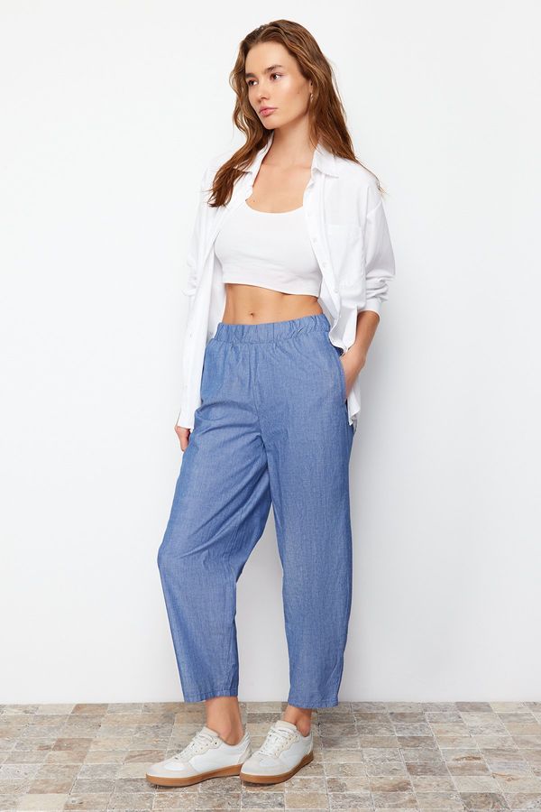 TRENDYOL BLUE ELASTIC WAIST CHAMBRE HIGH WAIST BALLOON JEANS