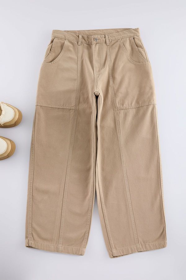 TRENDYOL MINK UNISEX BALLOON FIT WAIST TIE DETAIL WOVEN GABARDINE TROUSERS