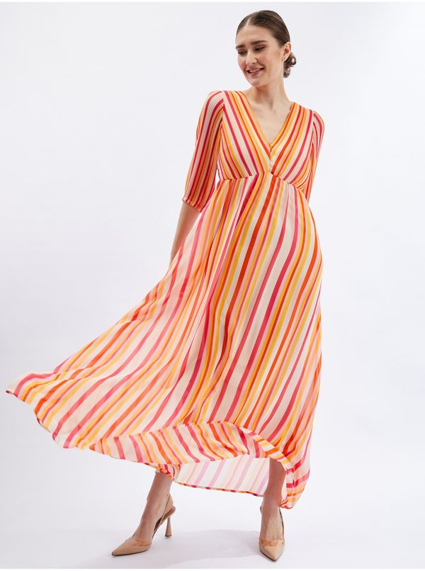 ORSAY PINK-ORANGE LADIES STRIPED MAXI DRESS - WOMEN