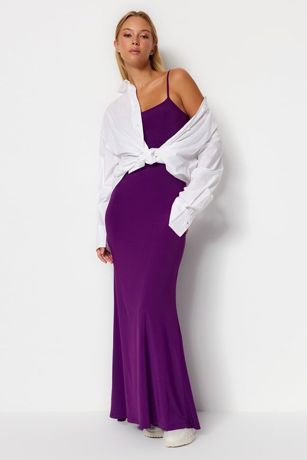 TRENDYOL PURPLE FITTED STRAPPY MAXI STRETCHY KNITTED DRESS
