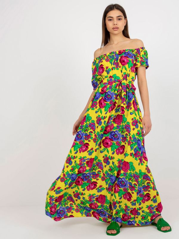 YELLOW SPANISH FLORAL MAXI DRESS WITH STRAP