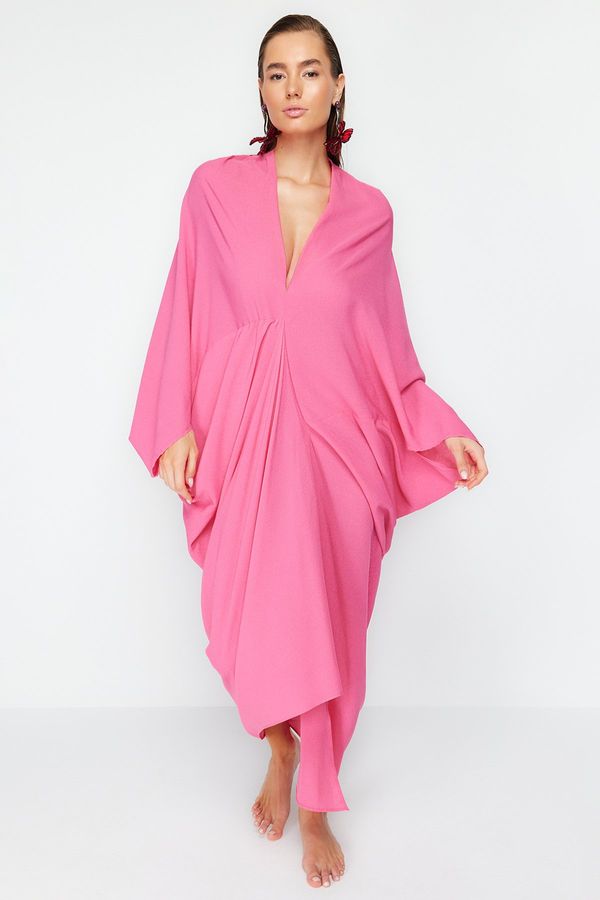 TRENDYOL FUCHSIA WIDE FIT MAXI WOVEN GATHERED BEACH DRESS