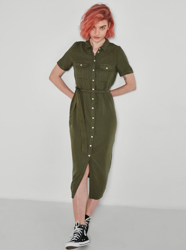 KHAKI SHIRT MAXI-DRESS WITH TIE NOISY MAY CERSEI - LADIES