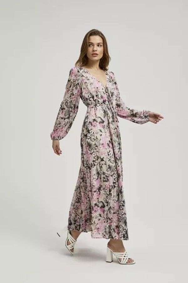 WOMEN'S MAXI DRESS MOODO - BEIGE WITH FLORAL PATTERN