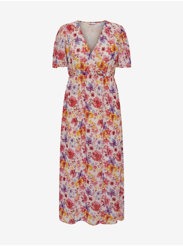 CREAM-PINK WOMEN'S FLORAL MAXI-DRESSES ONLY STAR - WOMEN