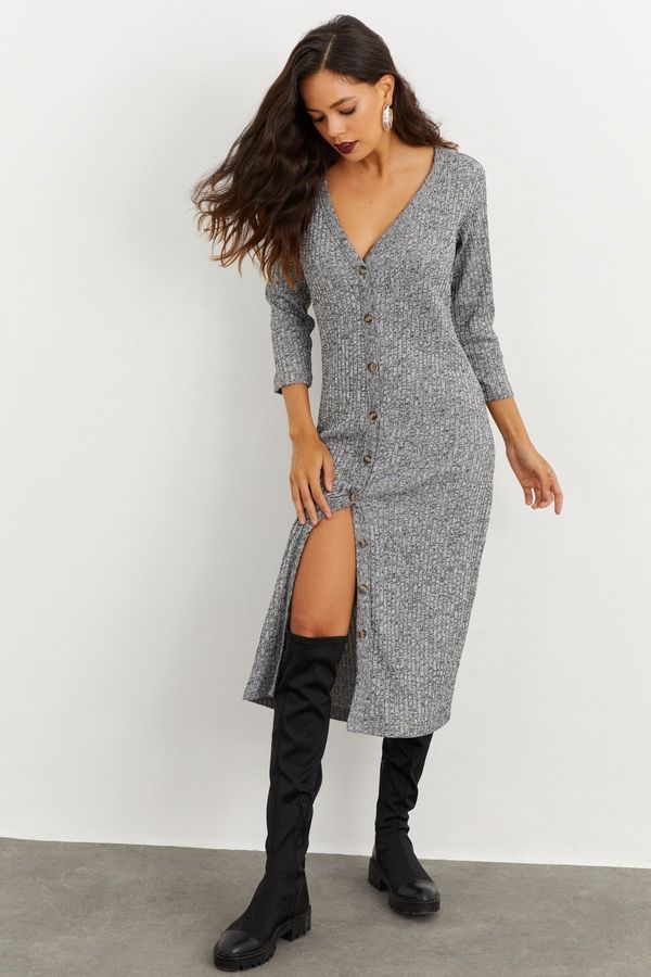 COOL & SEXY WOMEN'S GRAY BUTTONED DRESS