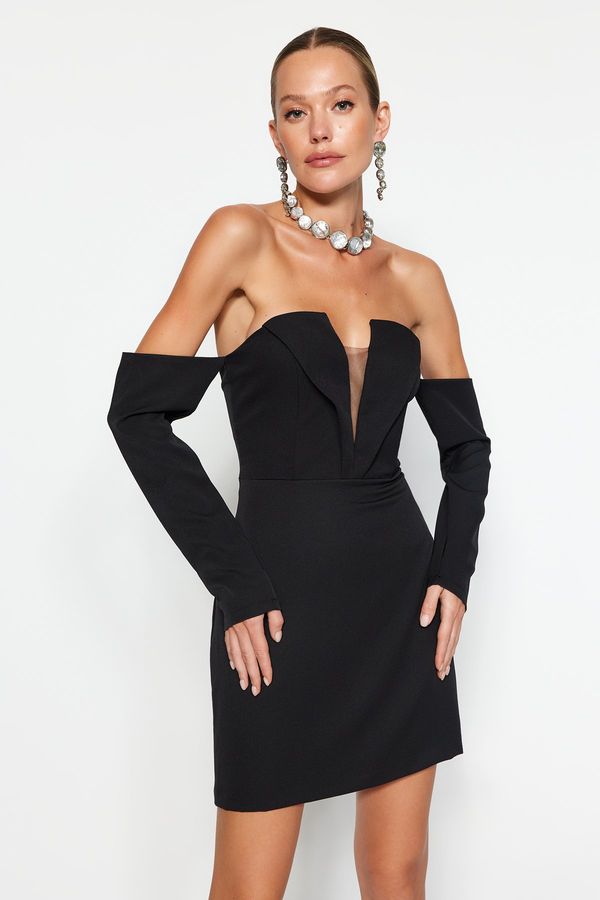 TRENDYOL BLACK ELEGANT FITTED EVENING DRESS