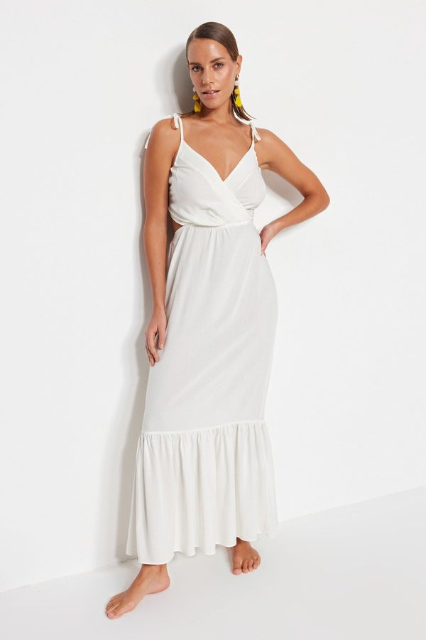 TRENDYOL WHITE MAXI WOVEN CUT OUT/WINDOW BEACH DRESS