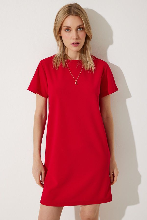HAPPINESS İSTANBUL WOMEN'S RED CREW NECK BASIC CREPE DRESS