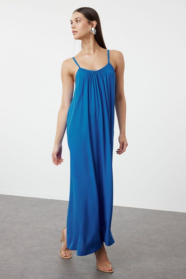 TRENDYOL BLUE SHIFT/STRAIGHT CUT VISCOSE STRAP MAXI WOVEN DRESS