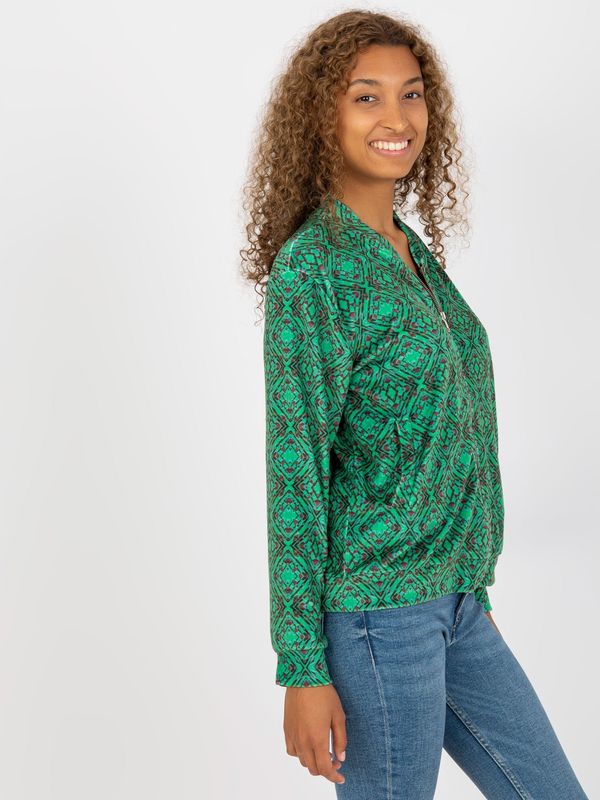 GREEN PATTERNED BOMBER SWEATSHIRT RUE PARIS WITH POCKETS