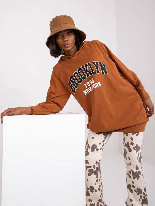 LIGHT BROWN LONG JERSEY BLOUSE WITH ROXANE HOOD