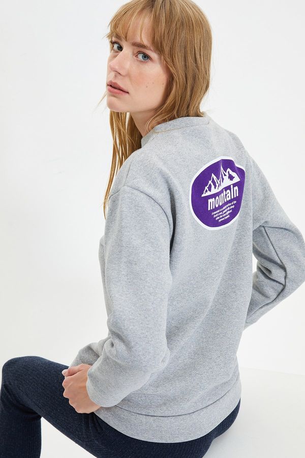 TRENDYOL GRAY BACK PRINTED THICK BOYFRIEND KNITTED SWEATSHIRT