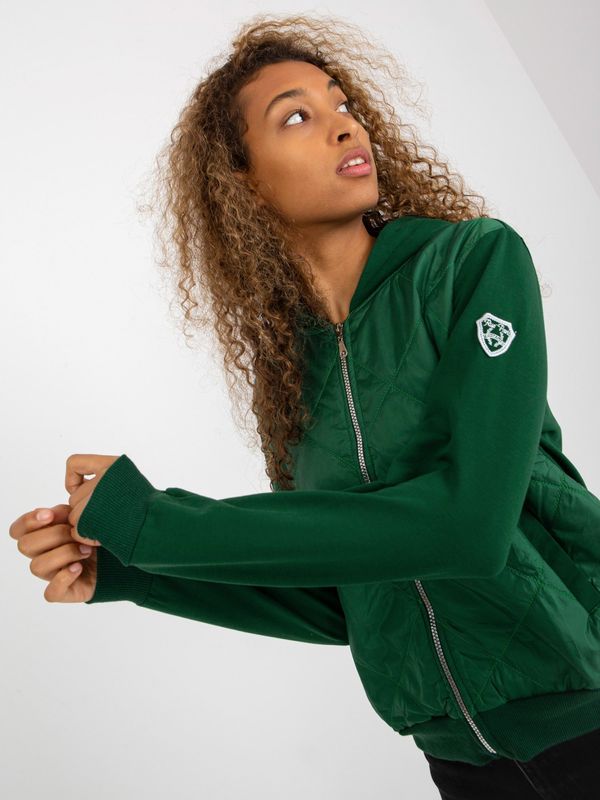 DARK GREEN QUILTED BOMBER SWEATSHIRT MADE OF COTTON RUE PARIS