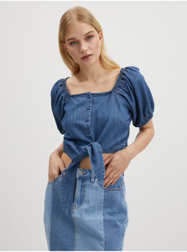 BLUE WOMEN'S DENIM CROP TOP PIECES TINKA - WOMEN'S