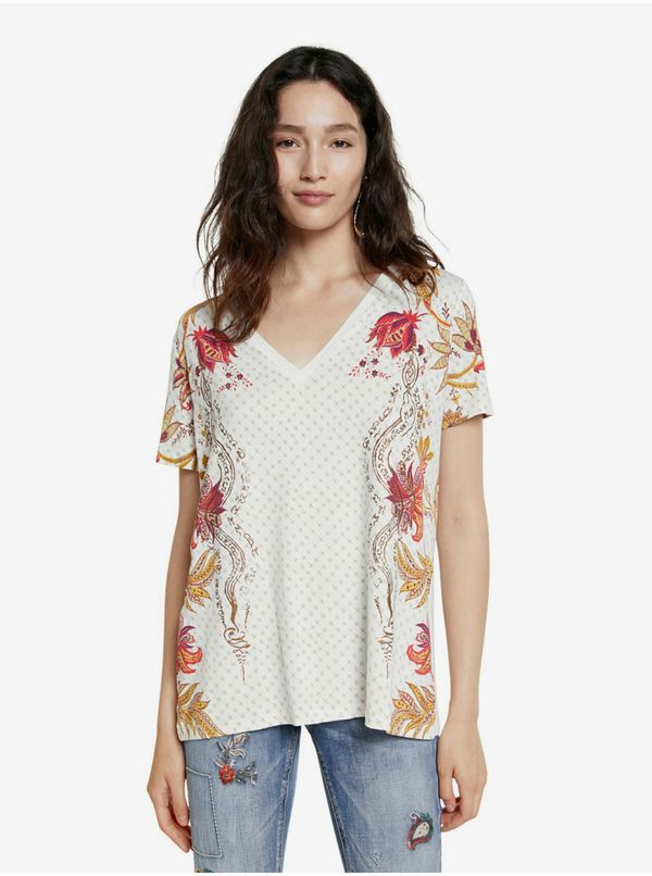 CREAM WOMEN'S T-SHIRT DESIGUAL TS PRAGA - WOMEN