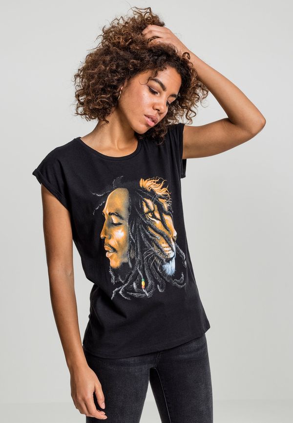 WOMEN'S T-SHIRT BOB MARLEY LION FACE BLACK