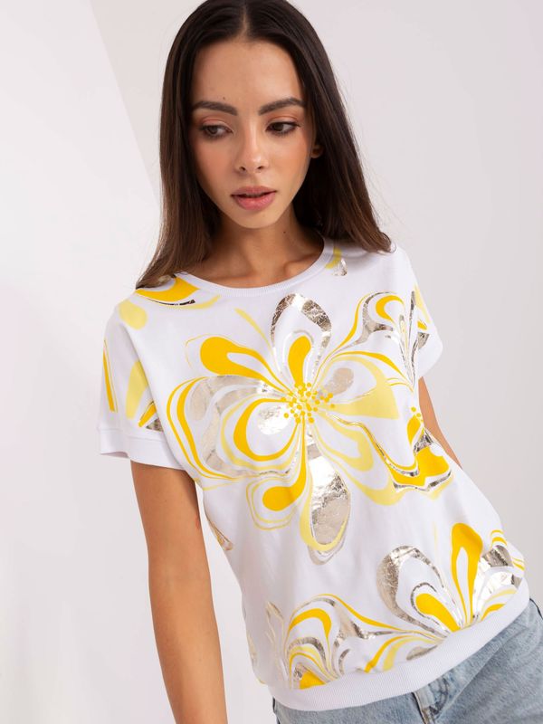WHITE AND YELLOW BLOUSE WITH GLOSSY PRINT