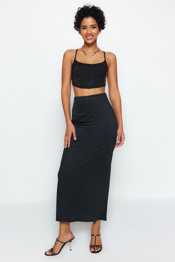 TRENDYOL BLACK MAXI HIGH WAIST FLEXIBLE KNITTED SKIRT