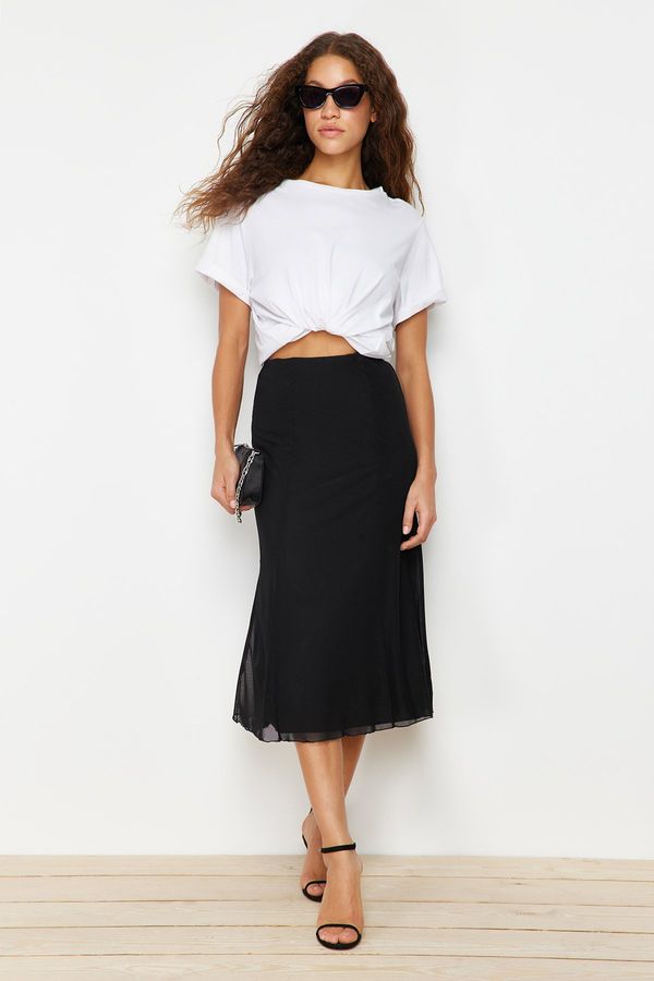 TRENDYOL BLACK LINED TULLE MAXI KNITTED SKIRT