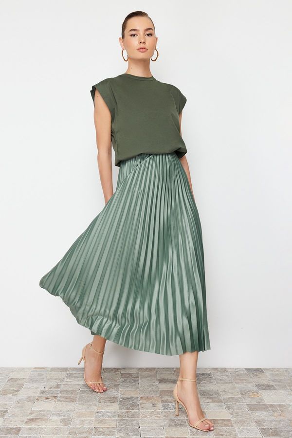 TRENDYOL MINT PLEATED MAXI KNITTED SKIRT