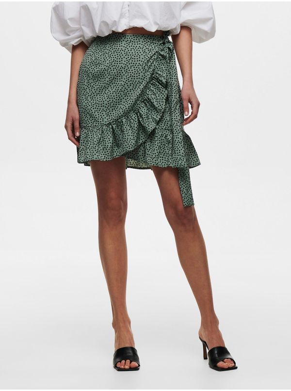 GREEN POLKA DOT SHORT WRAP SKIRT WITH RUFFLE ONLY OLIVIA - WOMEN