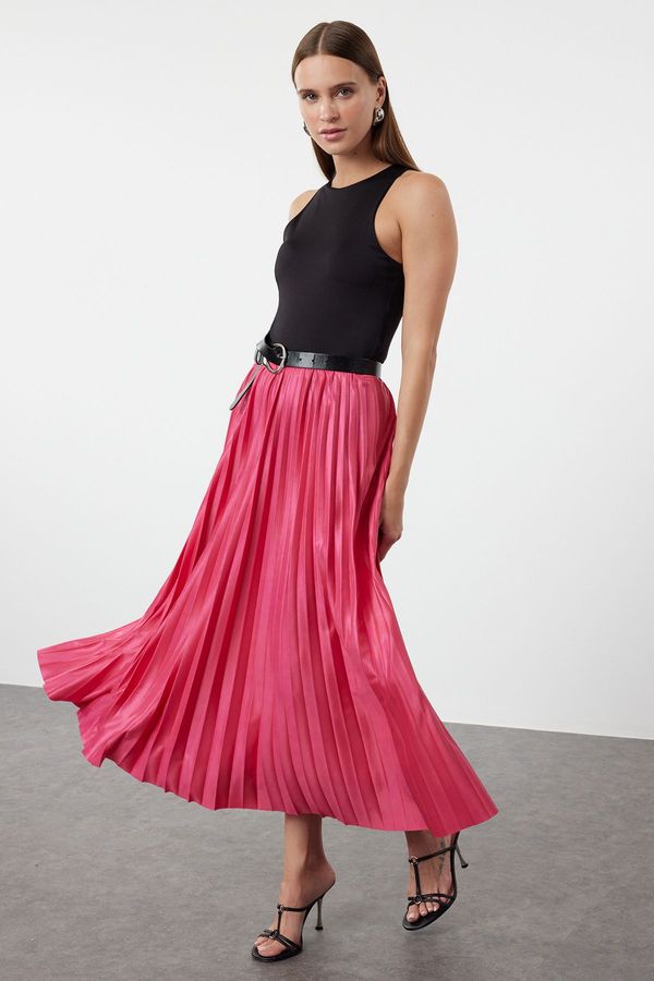 TRENDYOL FUCHSIA FLARED MAXI PLEATED KNITTED SKIRT