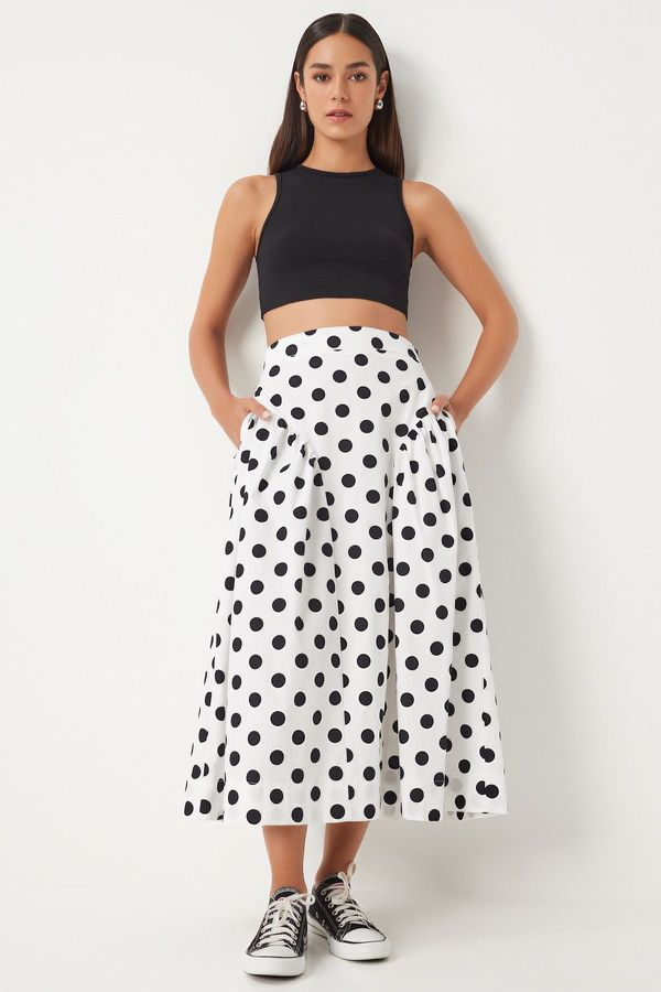 HAPPINESS İSTANBUL WOMEN'S WHITE POLKA DOT SUMMER POPLIN SKIRT