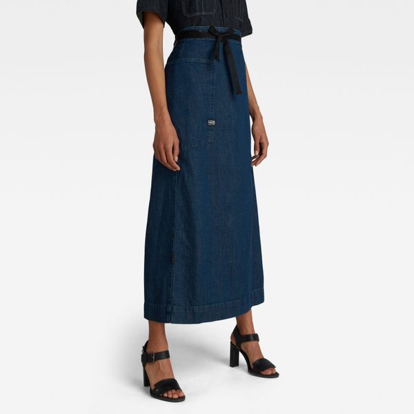 G-STAR SKIRT - A-LINE MAXI WRAP SKIRT DARK BLUE