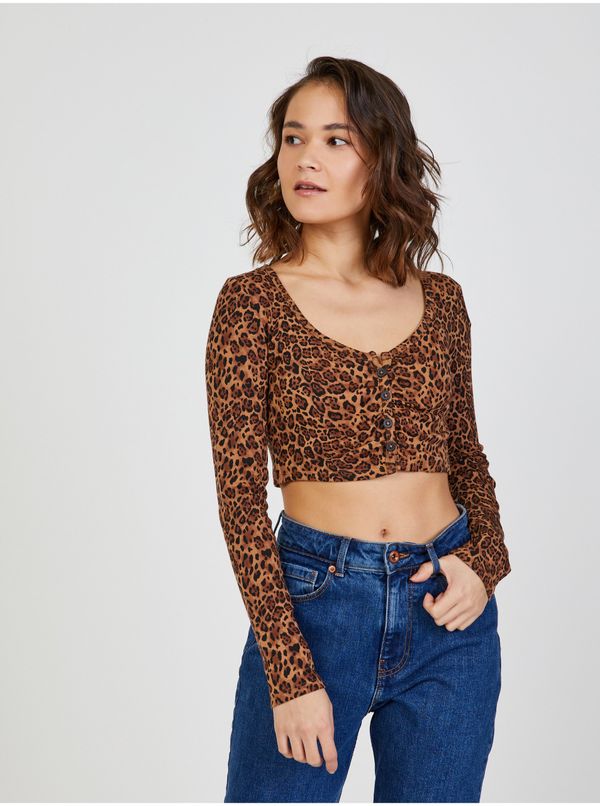 TALLY WEIJL BROWN CROP TOP WITH ANIMAL PATTERN TALLY - WOMEN