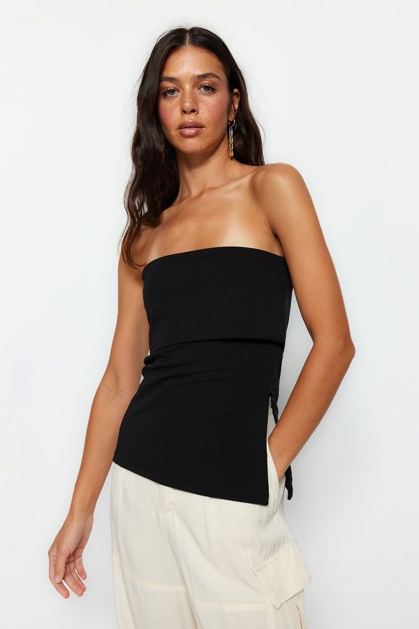 TRENDYOL STRAPLESS BLACK CREPE KNITTED BLOUSE WITH ZIPPER AT THE SIDE