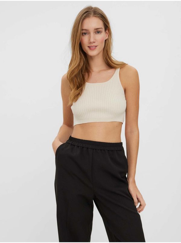CREAM RIBBED CROP TOP VERO MODA FIBLY - WOMEN
