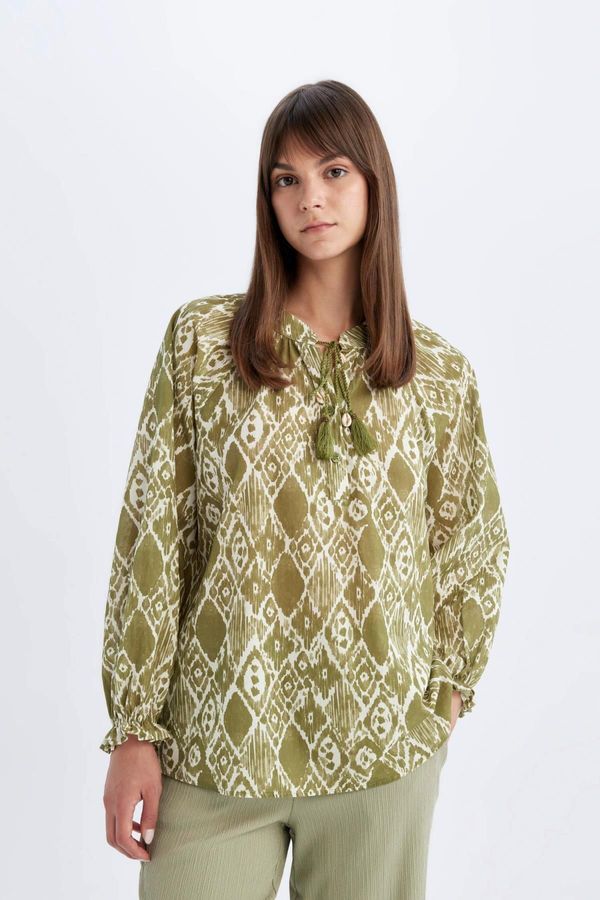 DEFACTO RELAX FIT PATTERNED VOILE LONG SLEEVE BLOUSE TUNIC