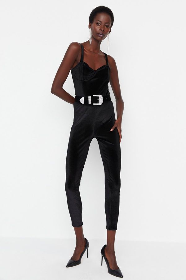 TRENDYOL BLACK SWEETHEART COLLAR CORDUROY JUMPSUIT