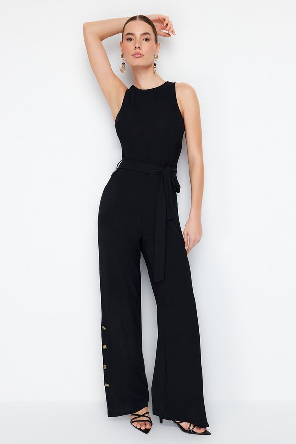 TRENDYOL BLACK BELTED MAXI WOVEN JUMPSUIT