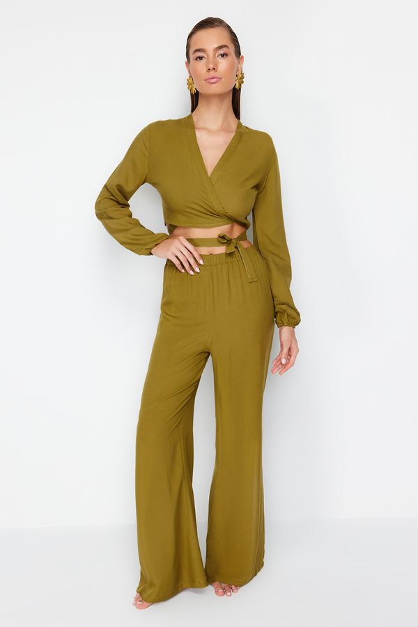 TRENDYOL GREEN WOVEN BLOUSE TROUSERS SET
