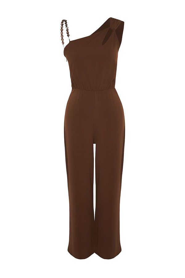TRENDYOL BROWN ONE SHOULDER WOVEN JUMPSUIT